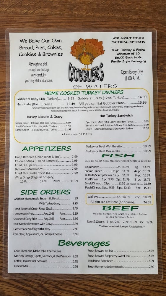 Gobblers of Waters Menu (Updated 04/2026)
