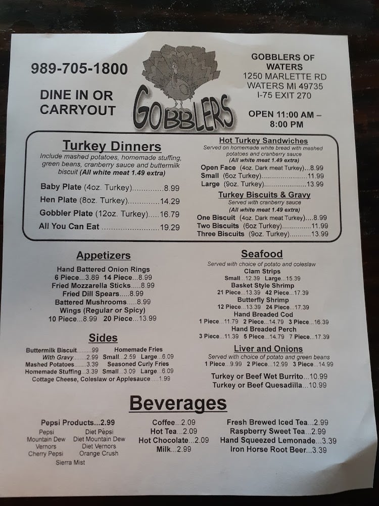 Gobblers of Waters Menu (Updated 04/2026)