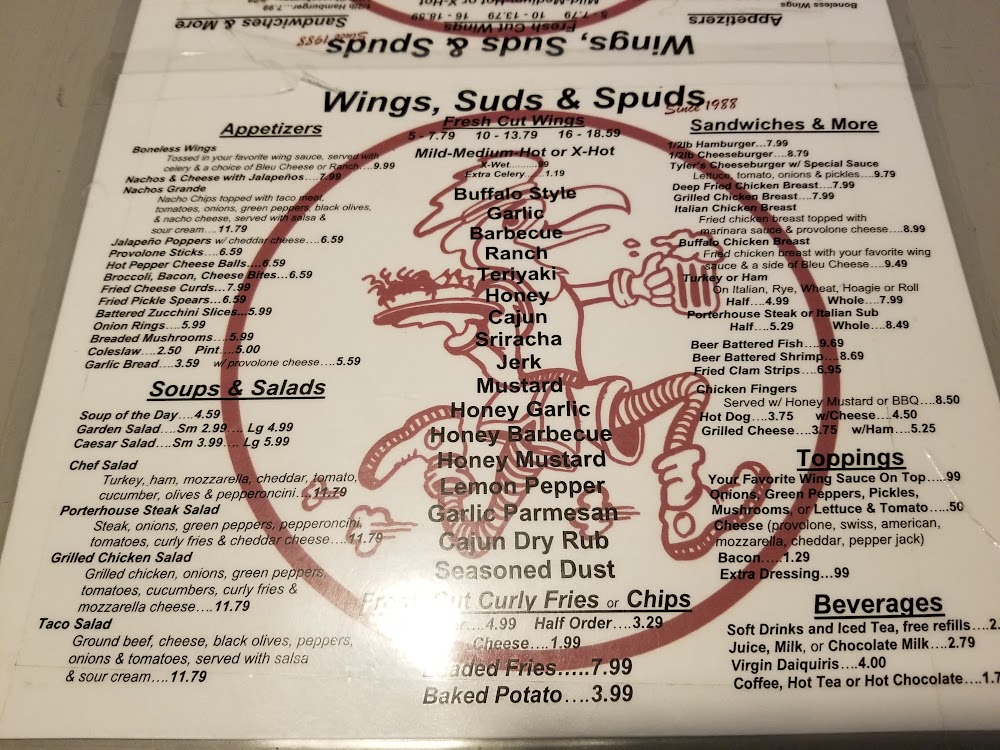 Wings Suds & Spuds Menu (Updated 08/2025)