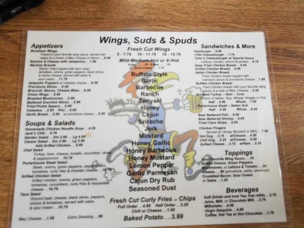 Wings Suds & Spuds Menu (Updated 08/2025)