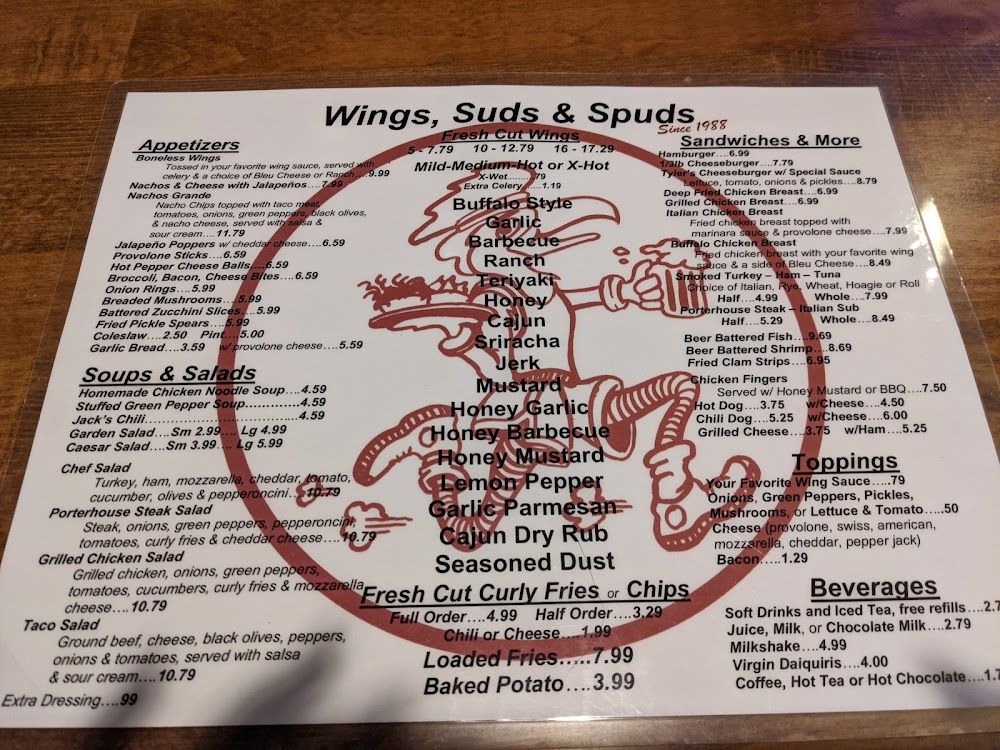 Wings Suds & Spuds Menu (Updated 08/2025)