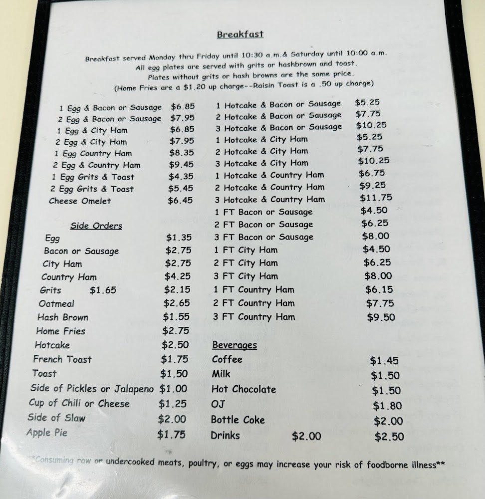 Jones Cafe Menu (Updated 10/2025)