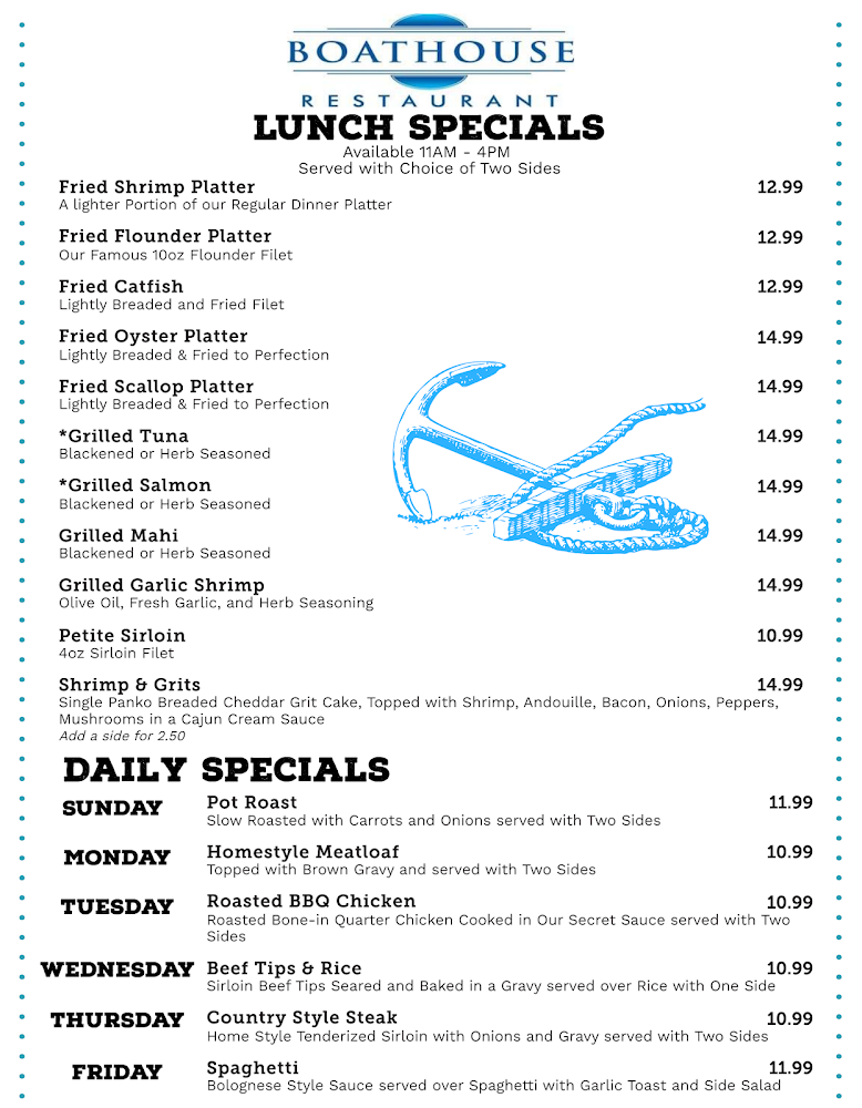 Boathouse Restaurant Menu (Updated 12/2025)
