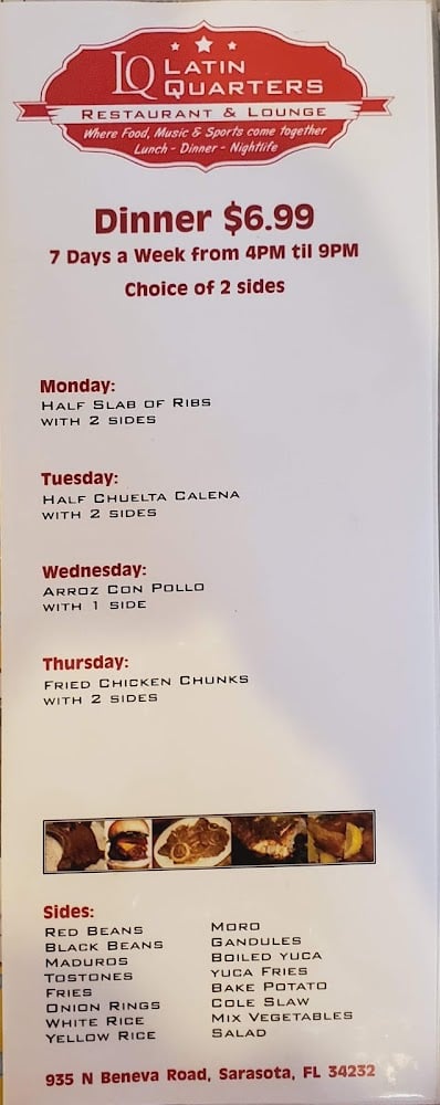 Latin Quarters Menu (Updated 05/2026)
