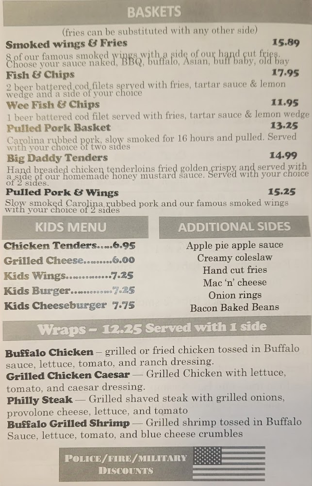 Patriots Grill Menu (Updated 10/2025)
