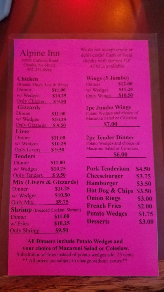 Alpine Inn Menu (Updated 07/2025)