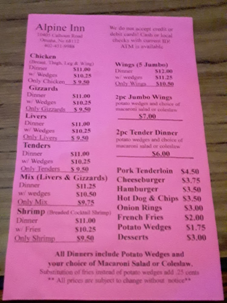 Alpine Inn Menu (Updated 07/2025)