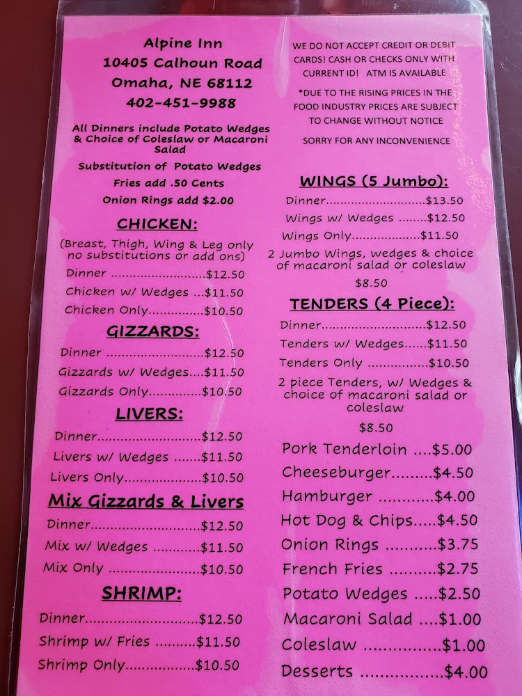 Alpine Inn Menu (Updated 07/2025)