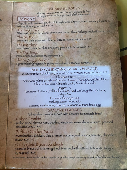 Oscar's Pub & Grill Menu (Updated 04/2026)