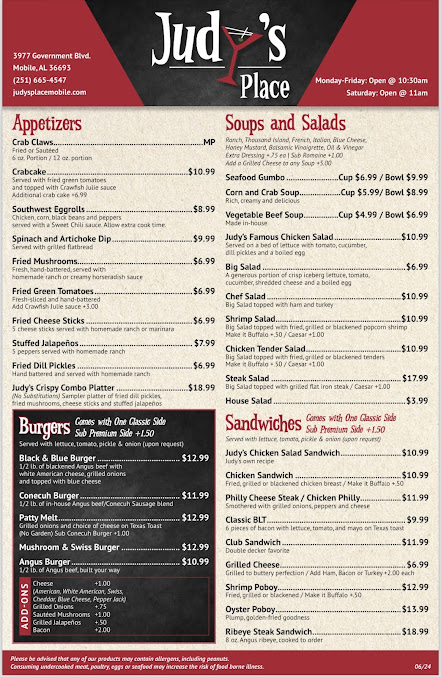 Judy's Place Menu (Updated 05/2026)