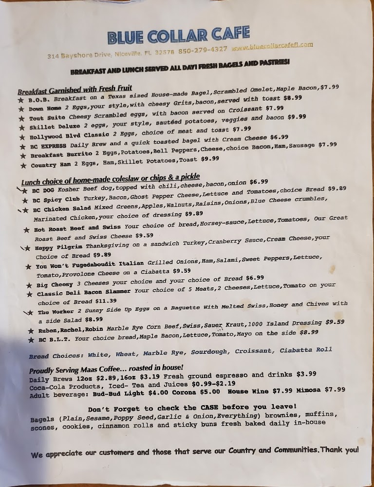 Blue Collar Cafe Menu (Updated 12/2025)