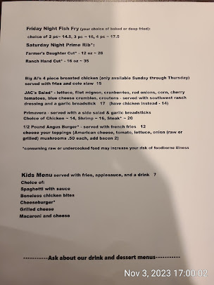 JAC's Steakhouse Menu (Updated 05/2026)