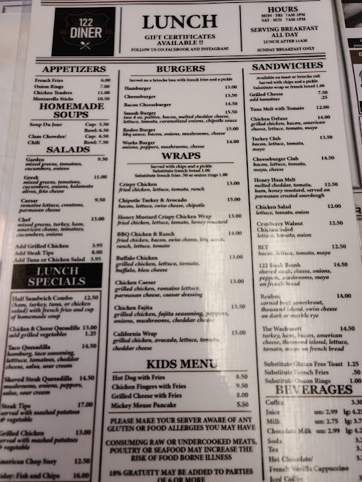 122 Diner Menu (Updated 01/2026)