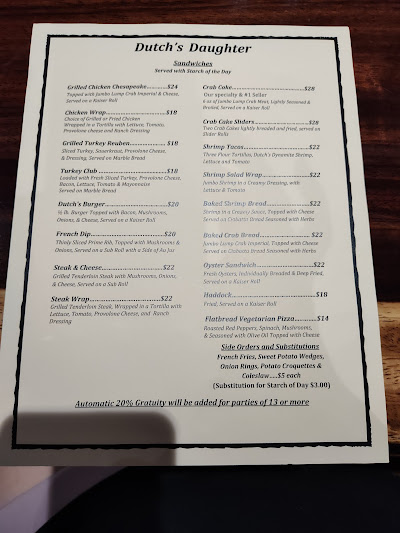 Dutch's Daughter Menu (Updated 06/2026)