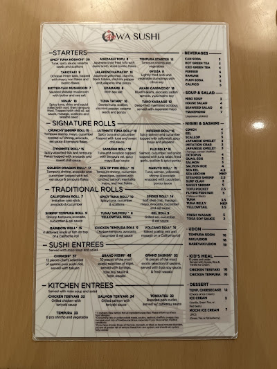 WA SUSHI Menu (Updated 05/2026)