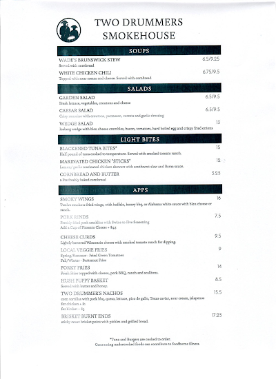 Two Drummers Smokehouse Menu (Updated 06/2026)
